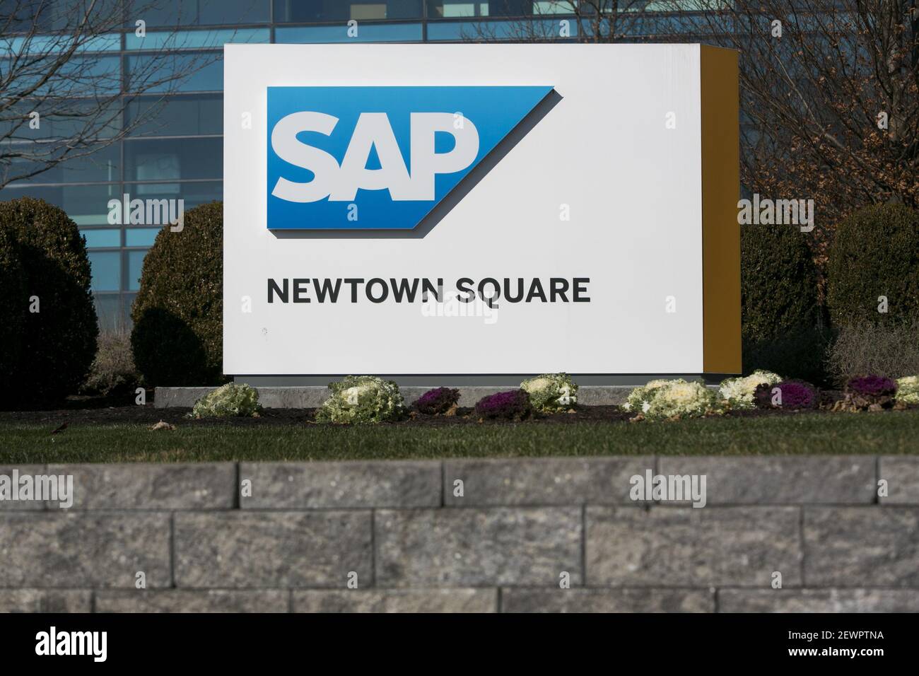 A logo sign outside of a facility occupied by SAP SE in Newtown Square ...