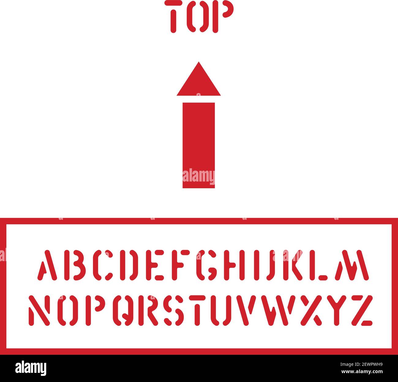 Cargo cardboard box TOP stamp with up arrow icon and crate font for ...