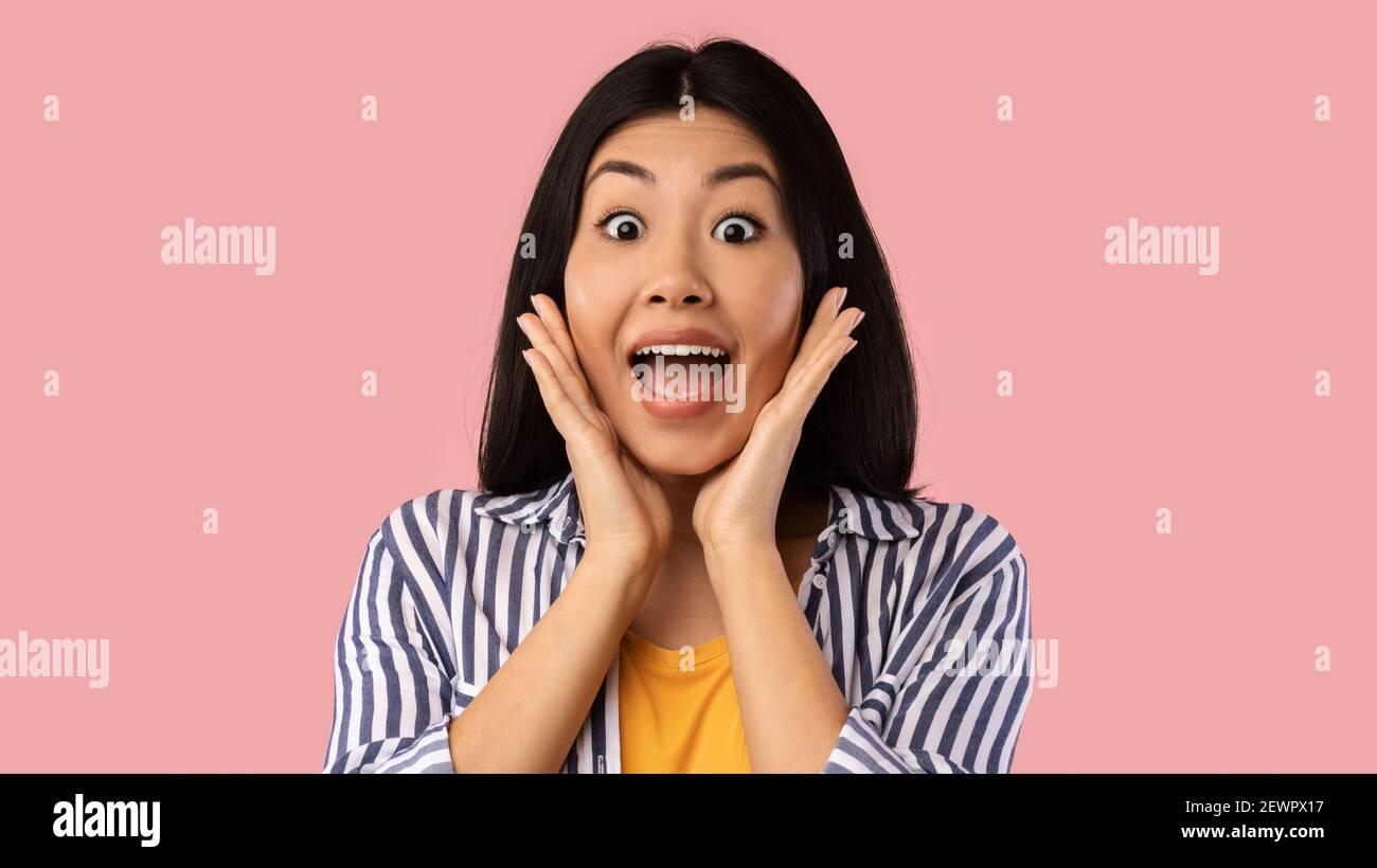 Surprised woman screaming wow close hi-res stock photography and images ...