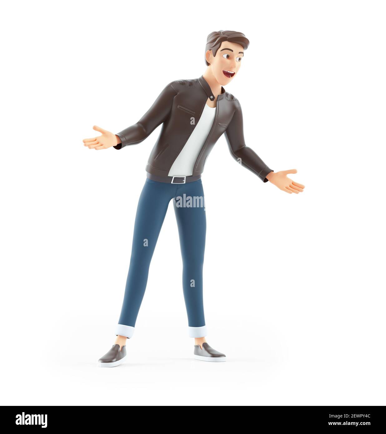 3d cartoon man surprise pose, illustration isolated on white background ...