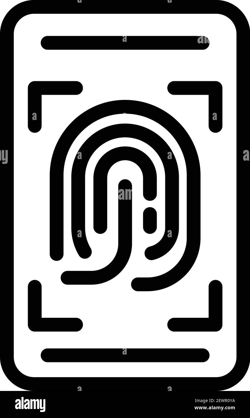 Finger print phone icon. Outline finger print phone vector icon for web ...