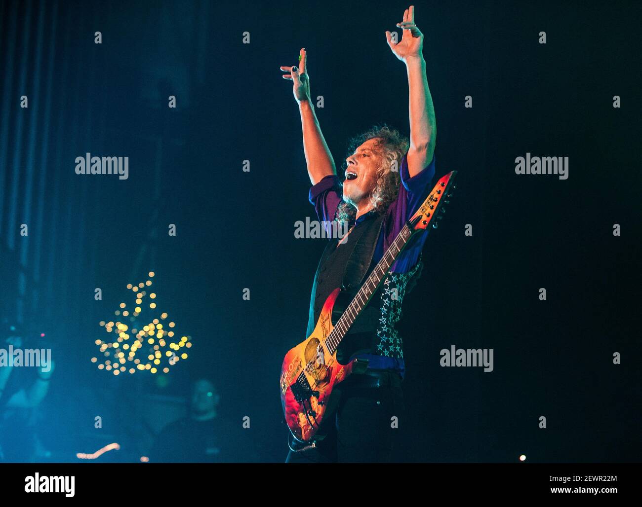 Musician Kirk Hammett of the band Metallica performs at the Fox Theater ...