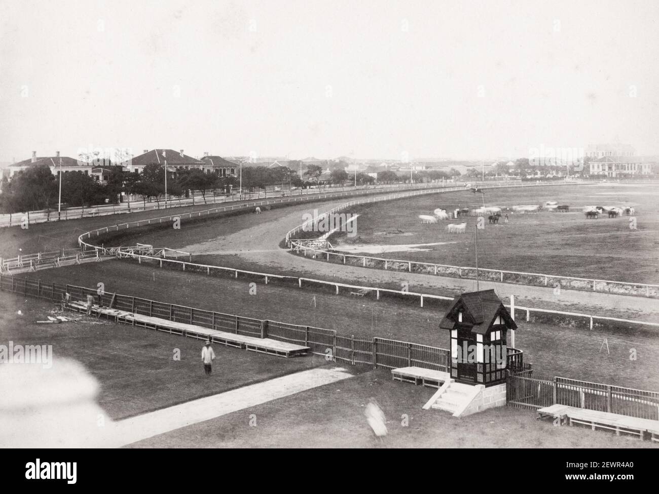 Vintage late 19th century photograph: View of racecourse, horse racing ...
