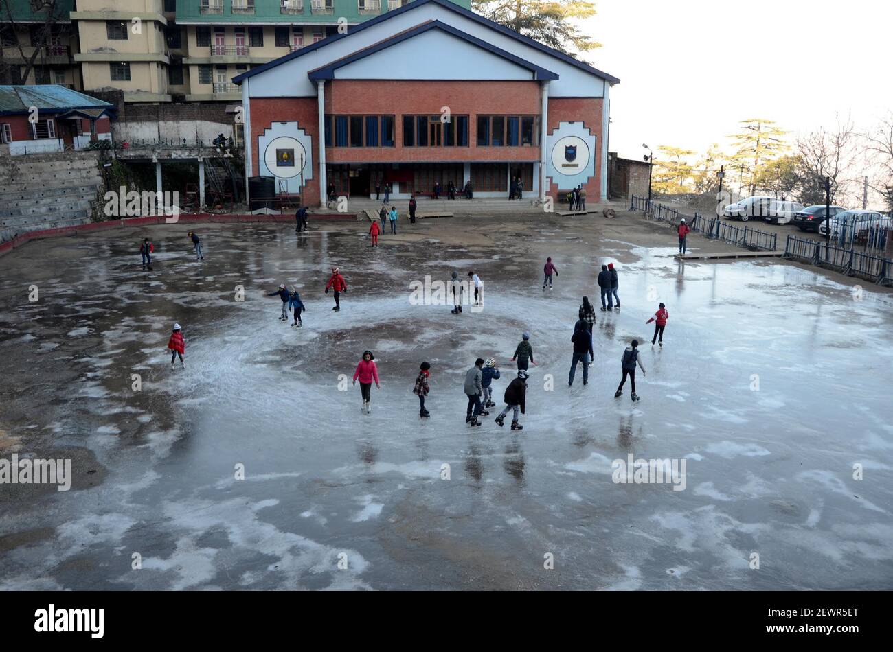 SHIMLA, INDIA - DECEMBER 27: Kids enjoying ice skating in AsiaÂ’s ...