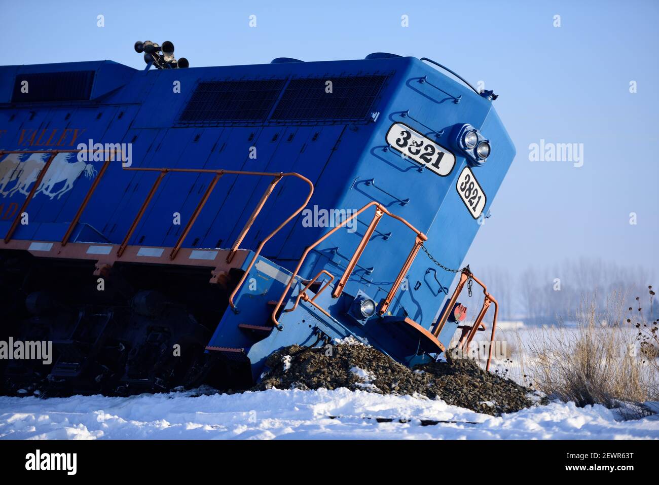 A Boise Valley Railroad locomotive is pictured off the tracks near ...