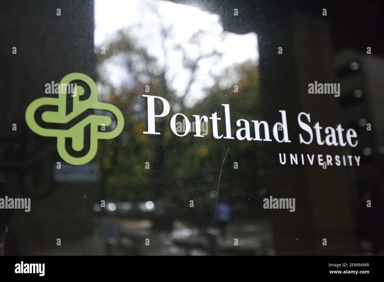 The Portland State University logo is pictured in Portland, Ore., on ...