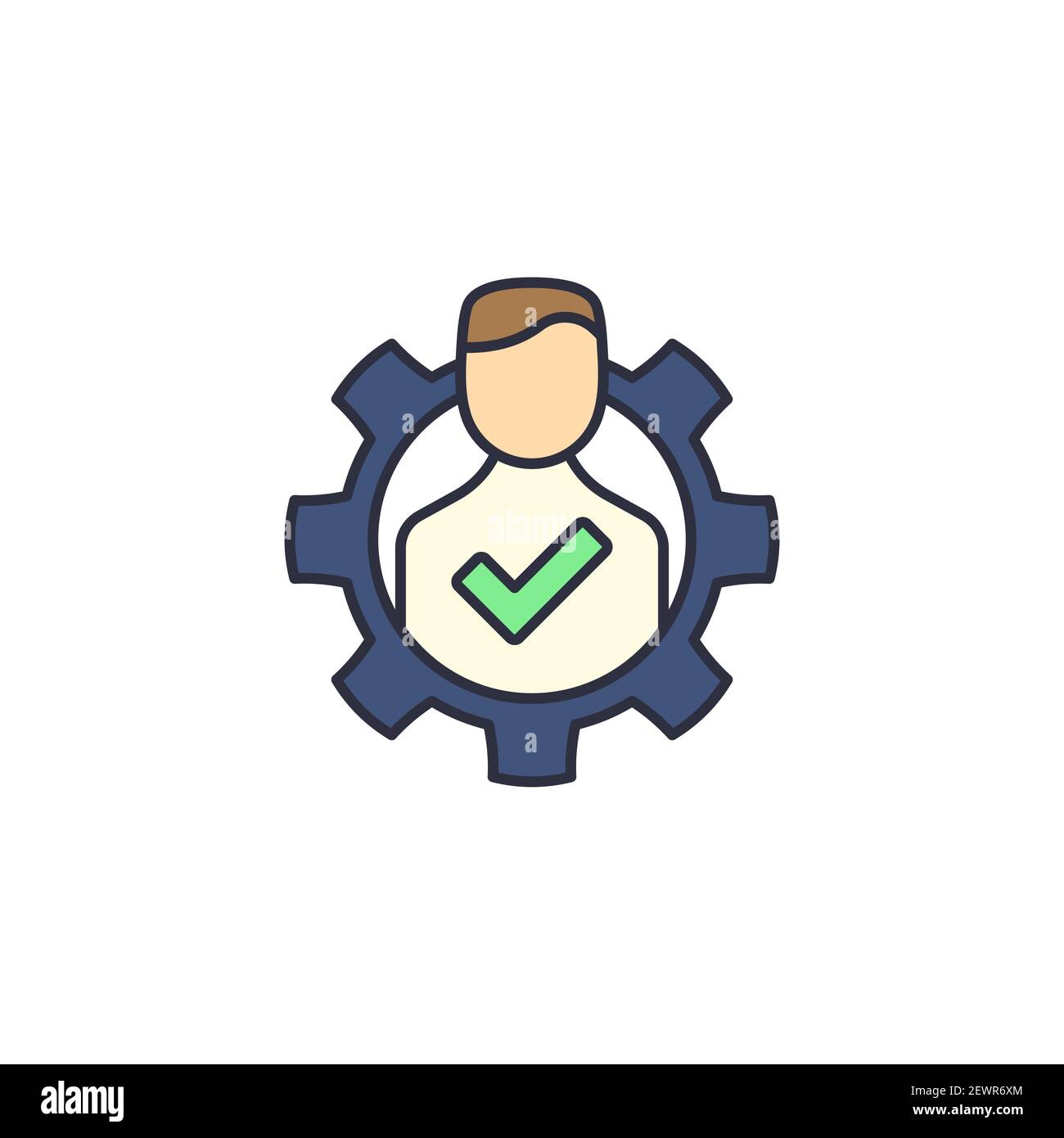 Skills icon with check sign, color, line, outline vector sign, linear ...