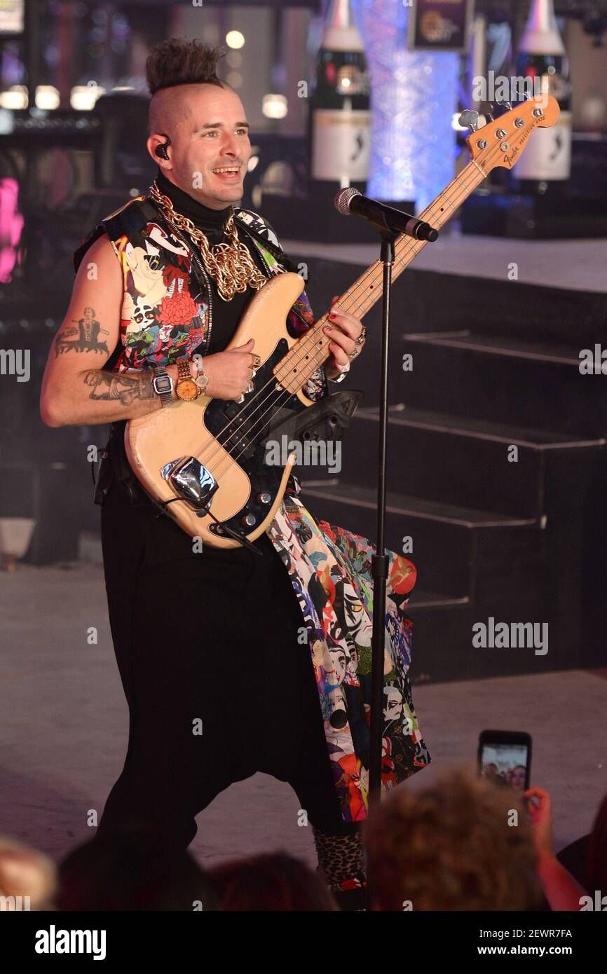 DNCE band member Jack Lawless performs on stage in Times Square during ...