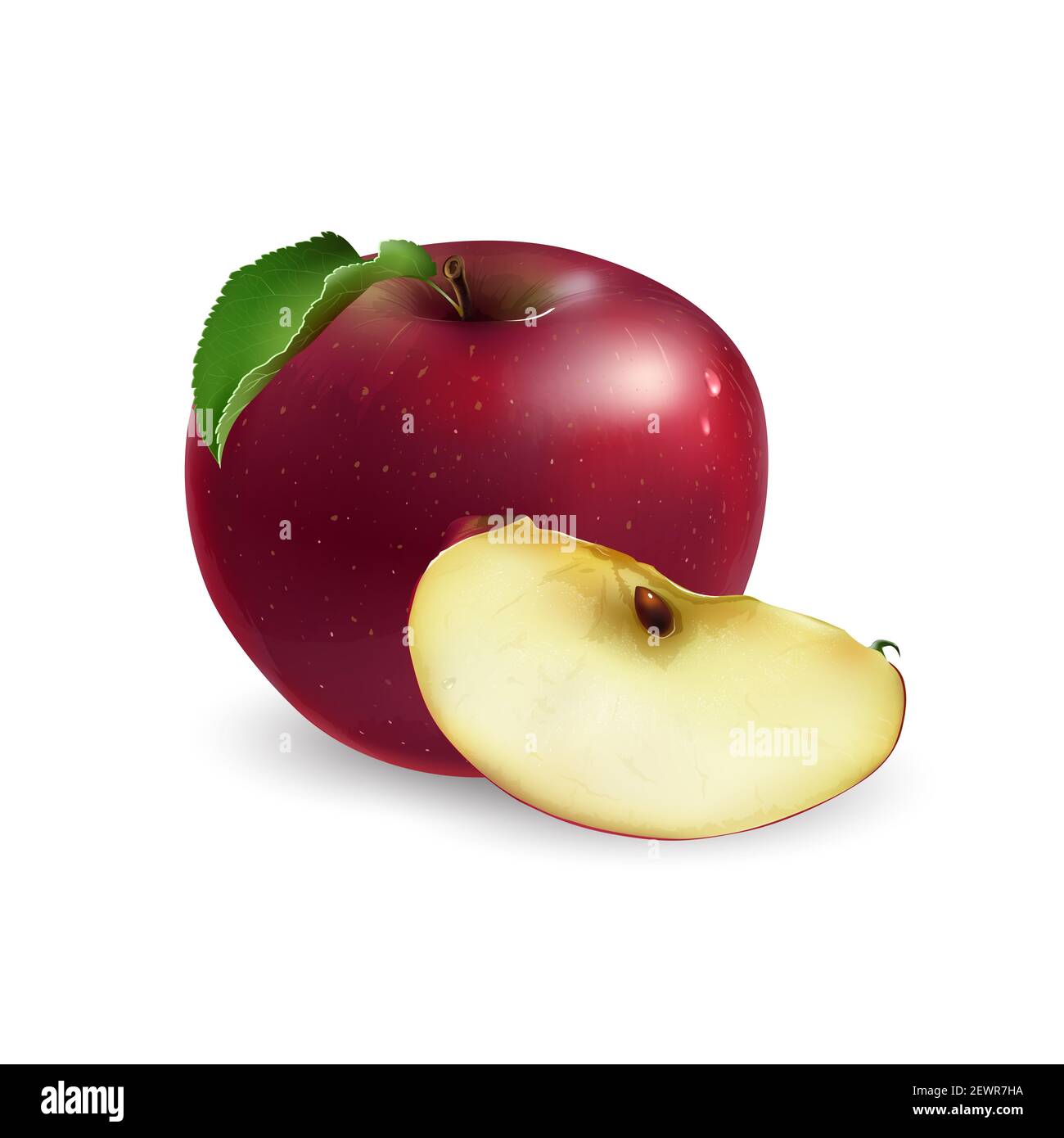 Whole red apple with a slice on white background Stock Photo - Alamy