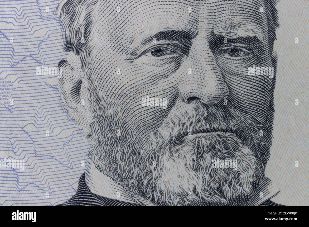 President Ulysses S. Grant on the obverse of a fifty dollar bill for ...