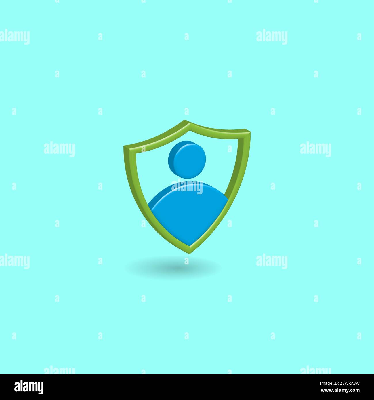 Minimal shield with user icon isolated on turquoise pastel color ...
