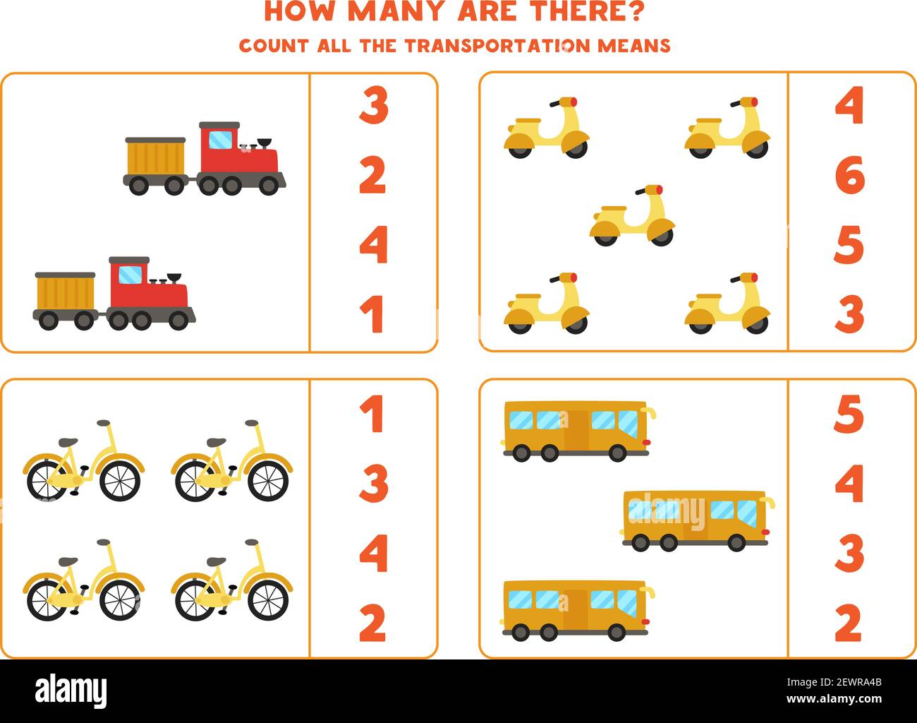 Count all transportation means and circle the right answer. Math game ...