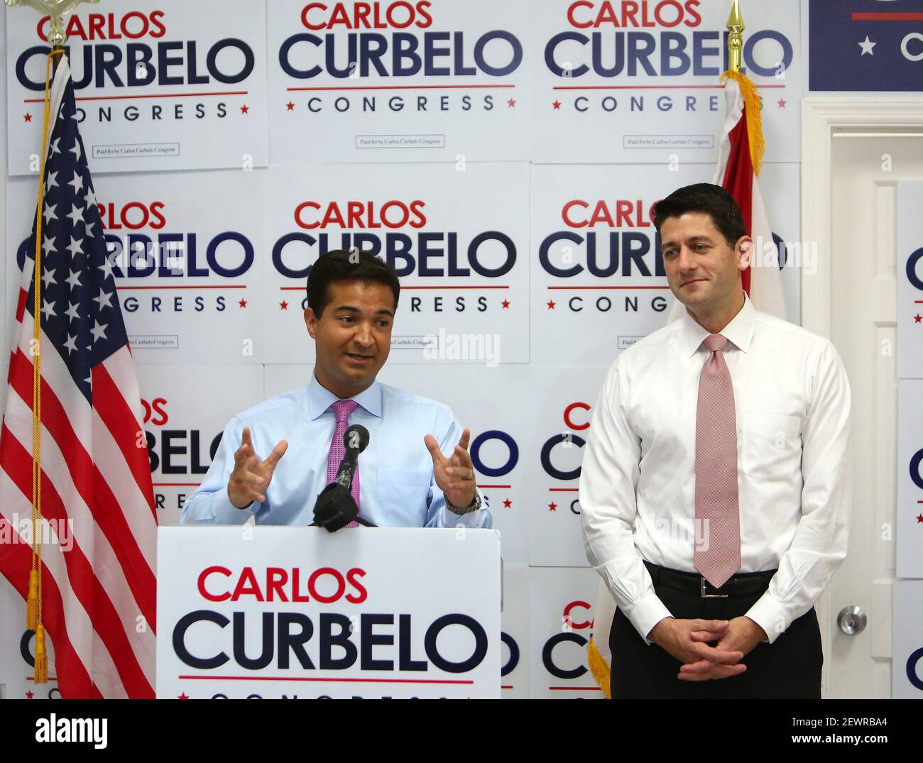 Rep. Carlos Curbelo (R-Fla.) talks to his volunteers during the visit ...