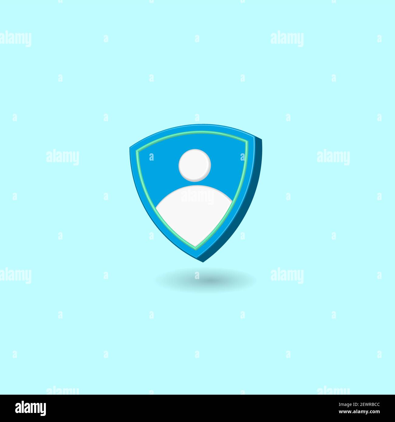 Blue shield with user icon isolated on pastel color background. Minimal ...