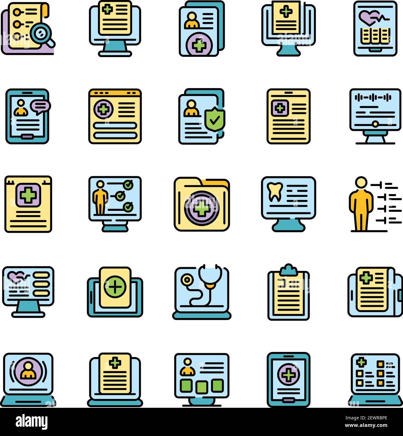 Electronic patient card icons set. Outline set of electronic patient ...