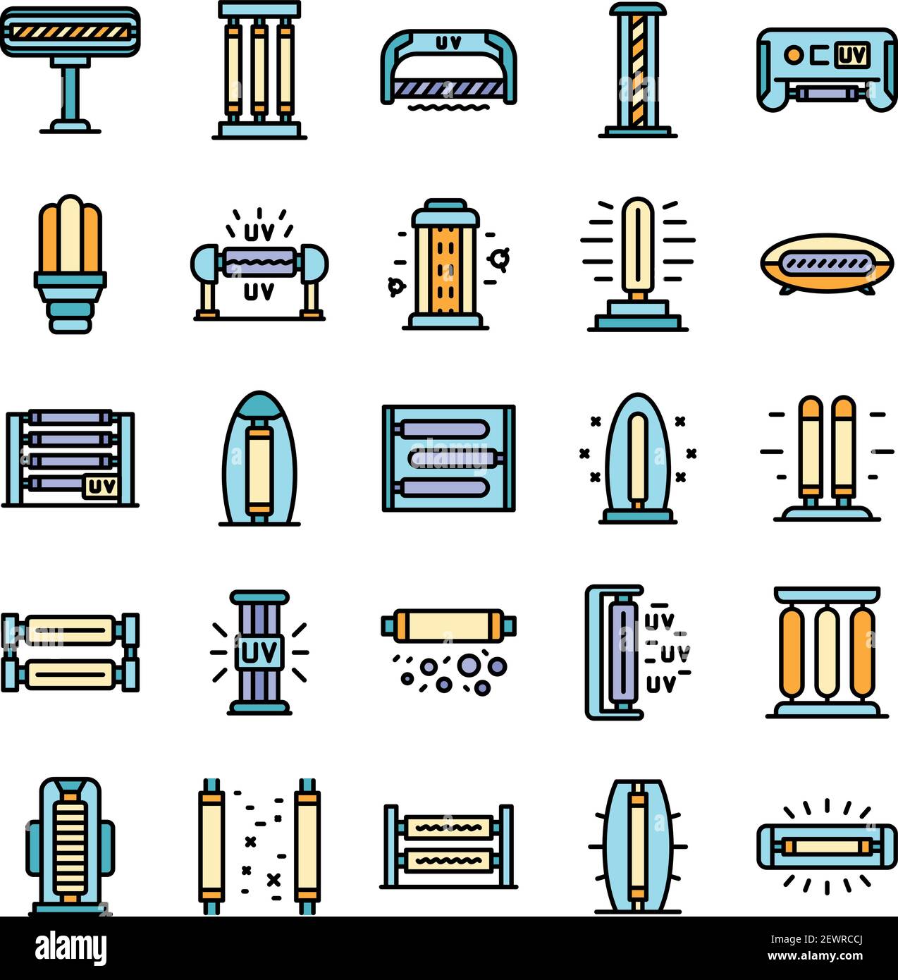 UV lamp icons set. Outline set of UV lamp vector icons thin line color ...