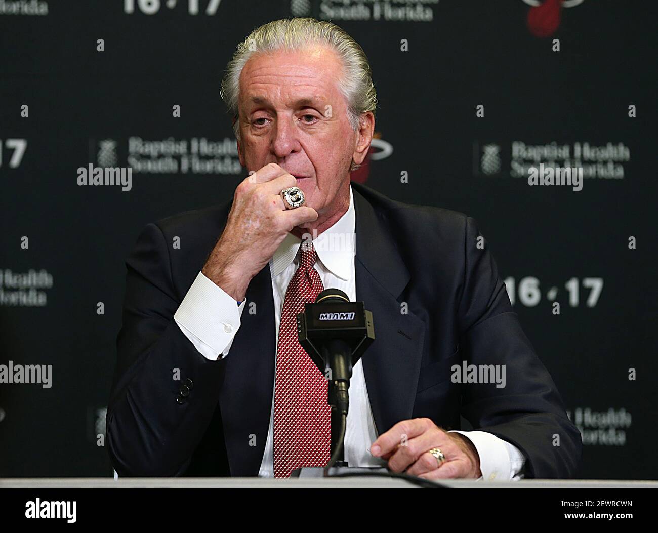 Miami Heat president Pat Riley at a December 2016 news conference at ...