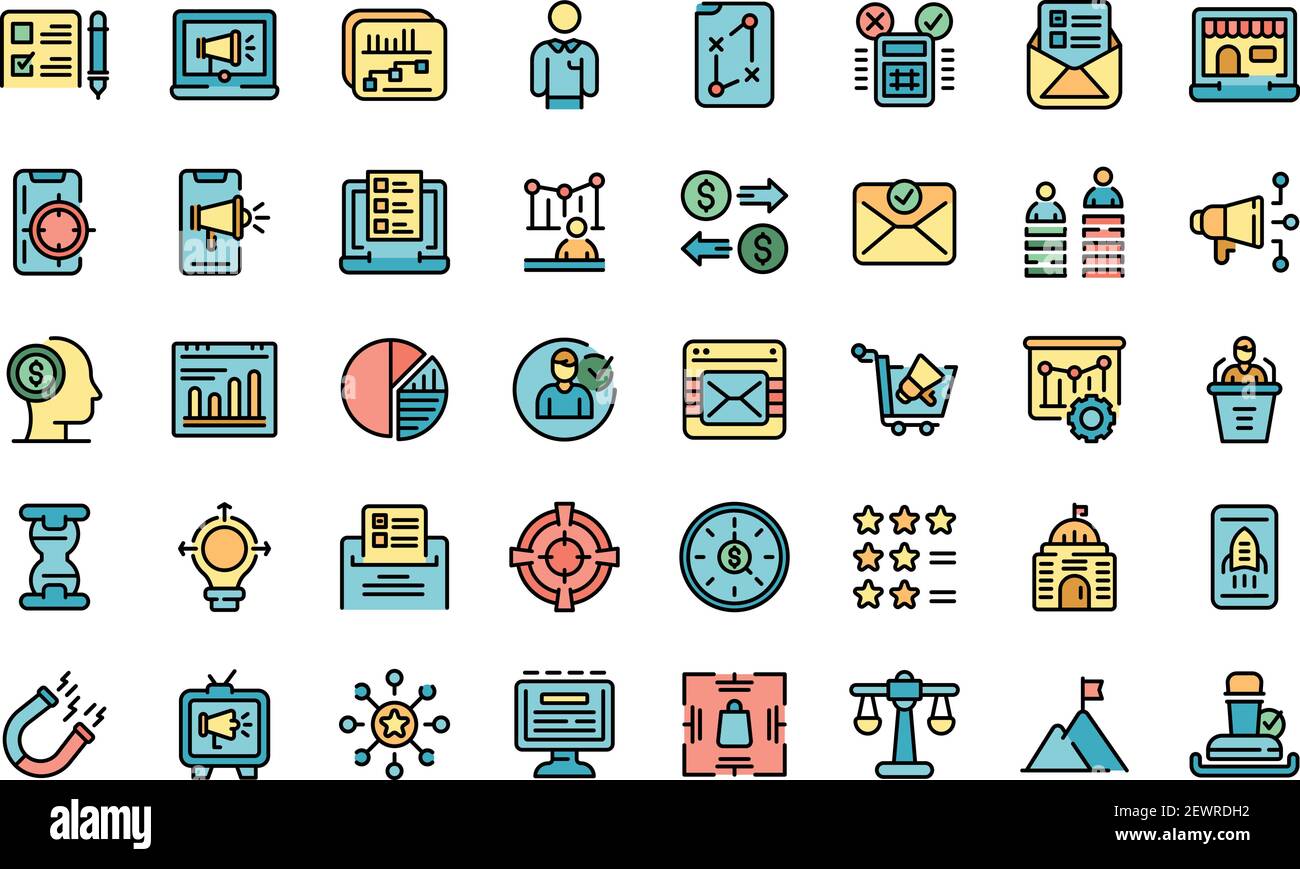 Successful campaign icons set. Outline set of successful campaign ...