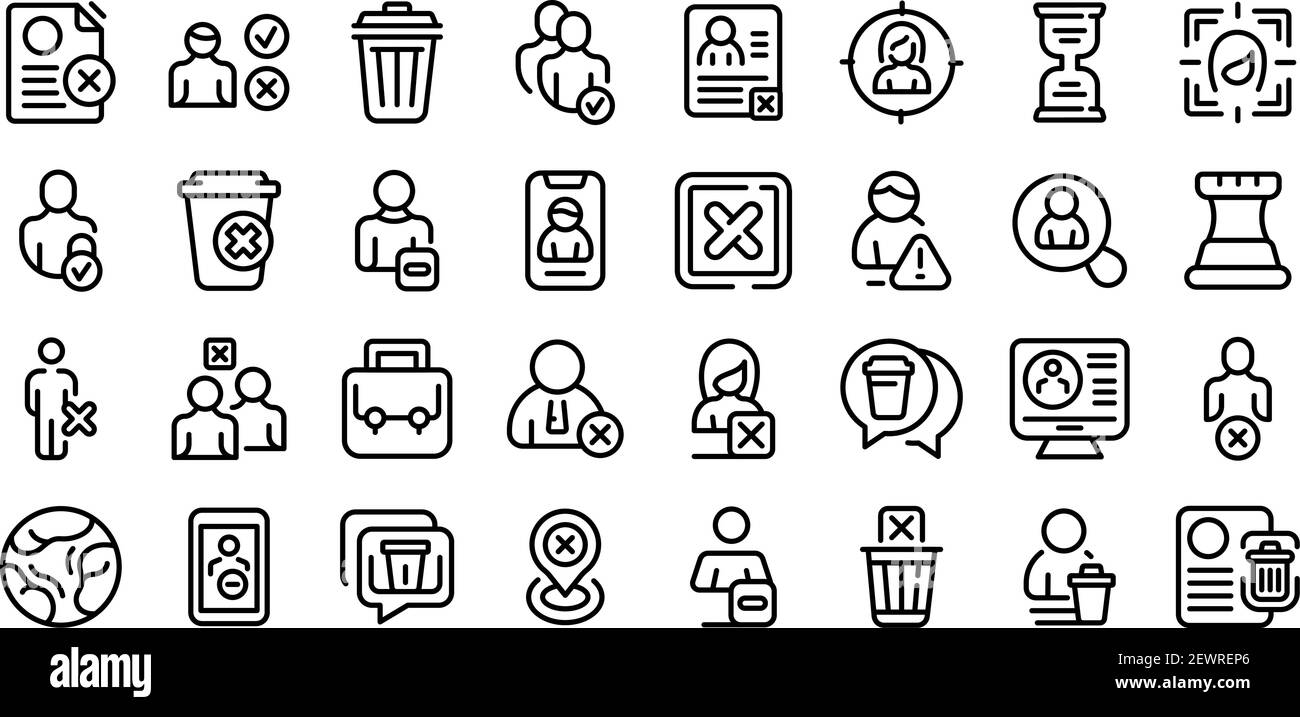 Delete user icons set. Outline set of delete user vector icons for web ...