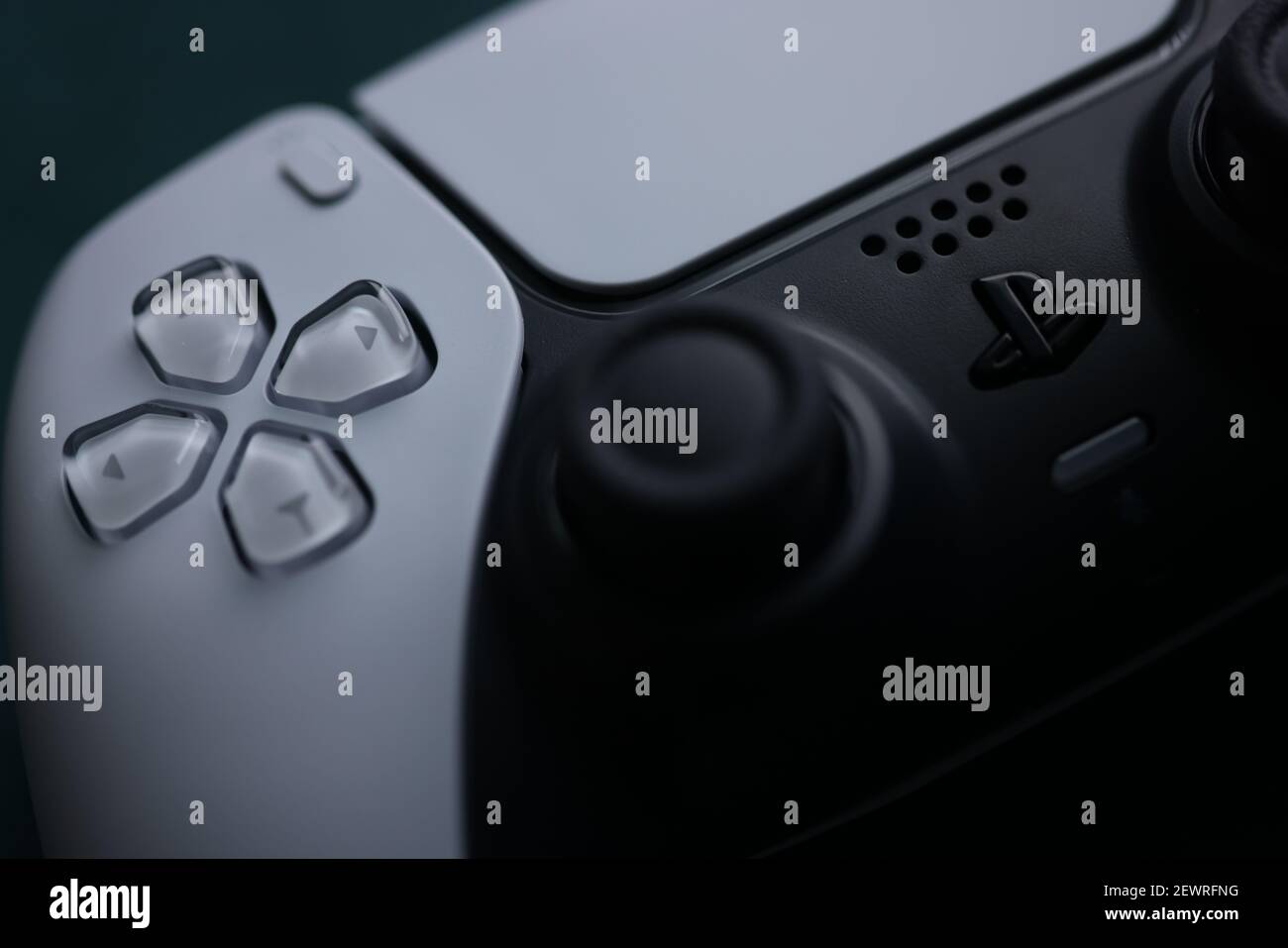 Control buttons on sony playstation 5 game controller closeup Stock ...