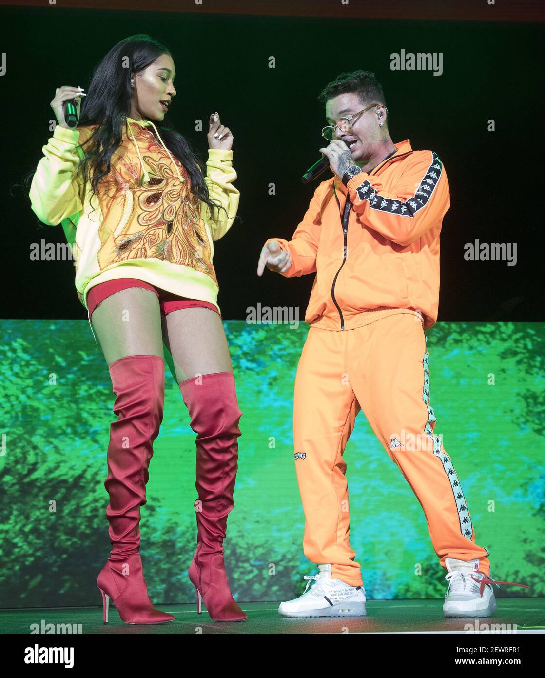 MIAMI, FLORIDA - OCTOBER 13: American rapper Bia and J.Balvin are seen ...