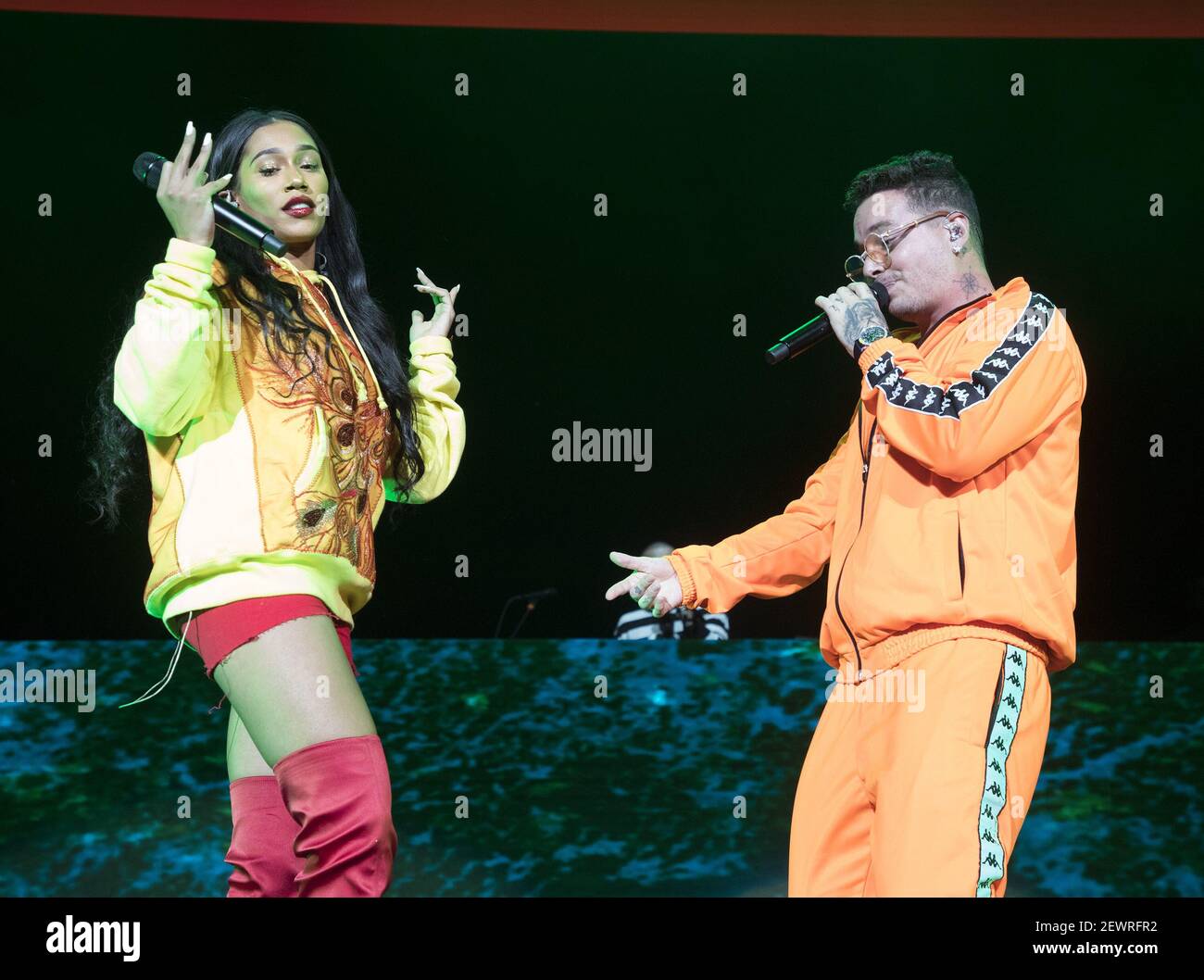 MIAMI, FLORIDA - OCTOBER 13: American rapper Bia and J.Balvin are seen ...