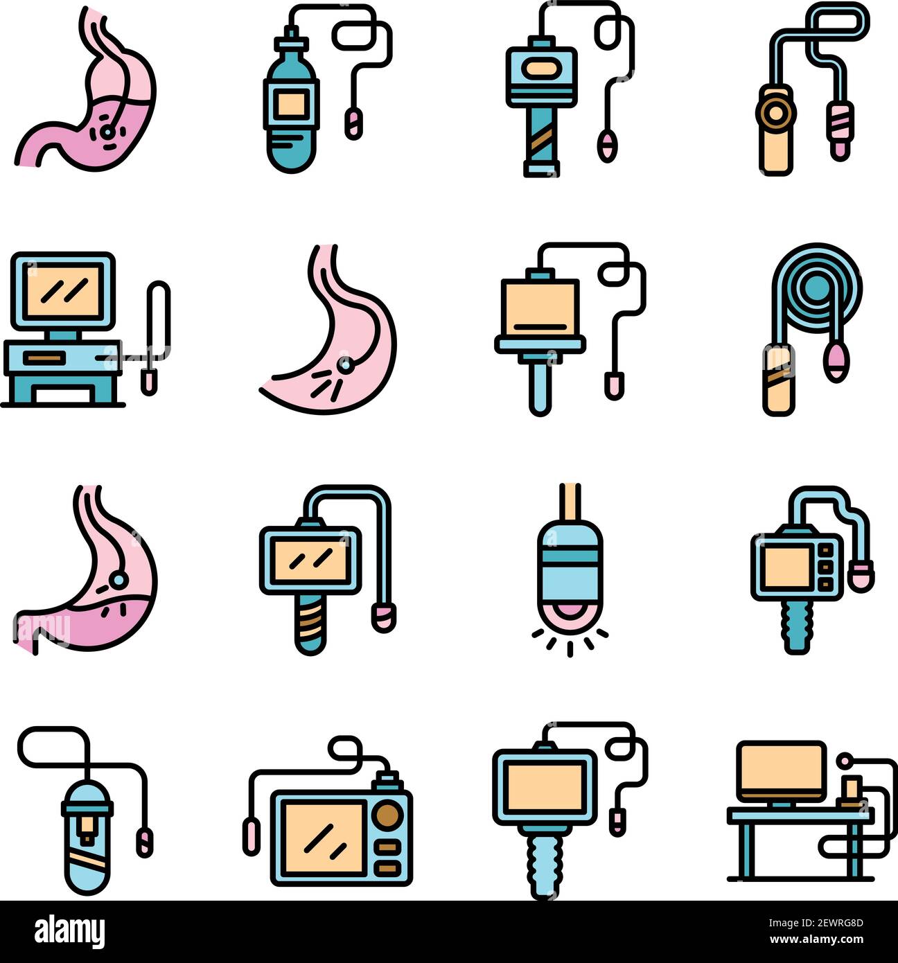 Endoscope icons set. Outline set of endoscope vector icons thin line ...