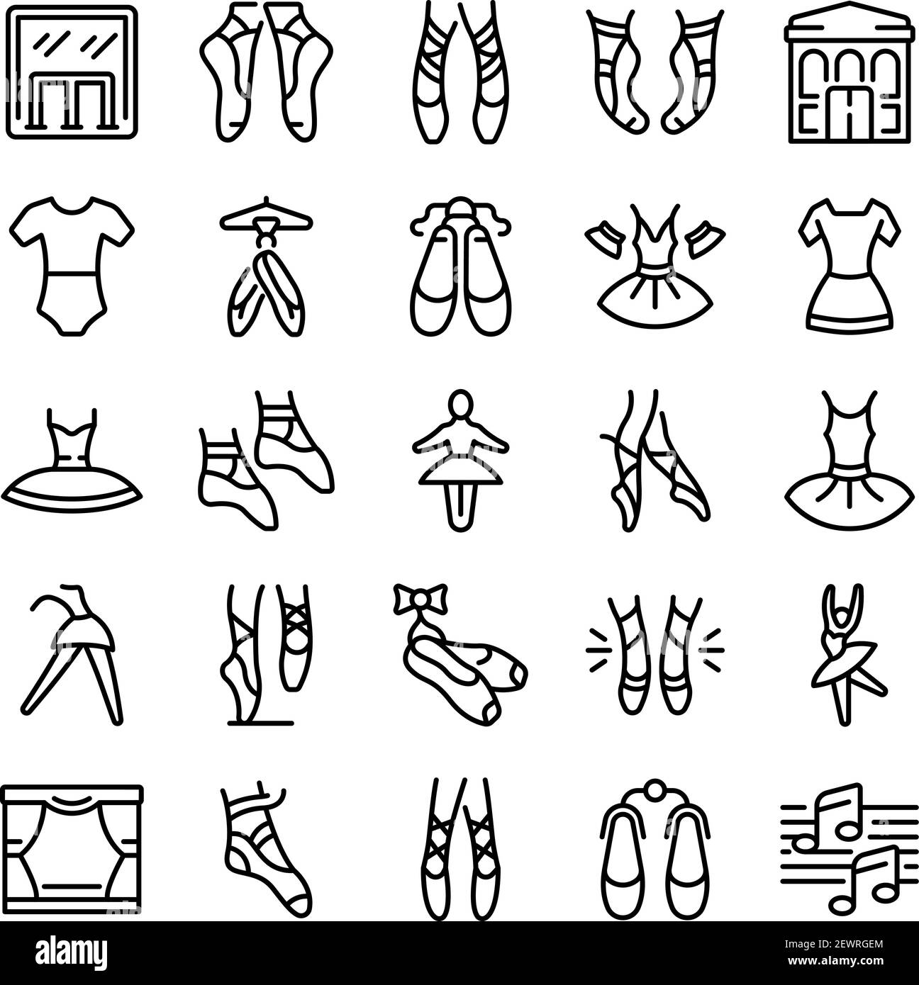 Ballet school icons set. Outline set of ballet school vector icons for ...