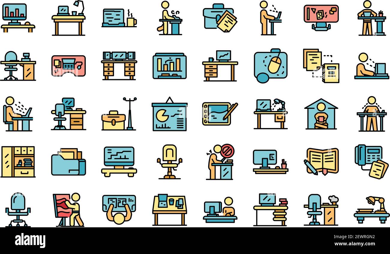 Ergonomic Workplace Icons Set Outline Set Of Ergonomic Workplace