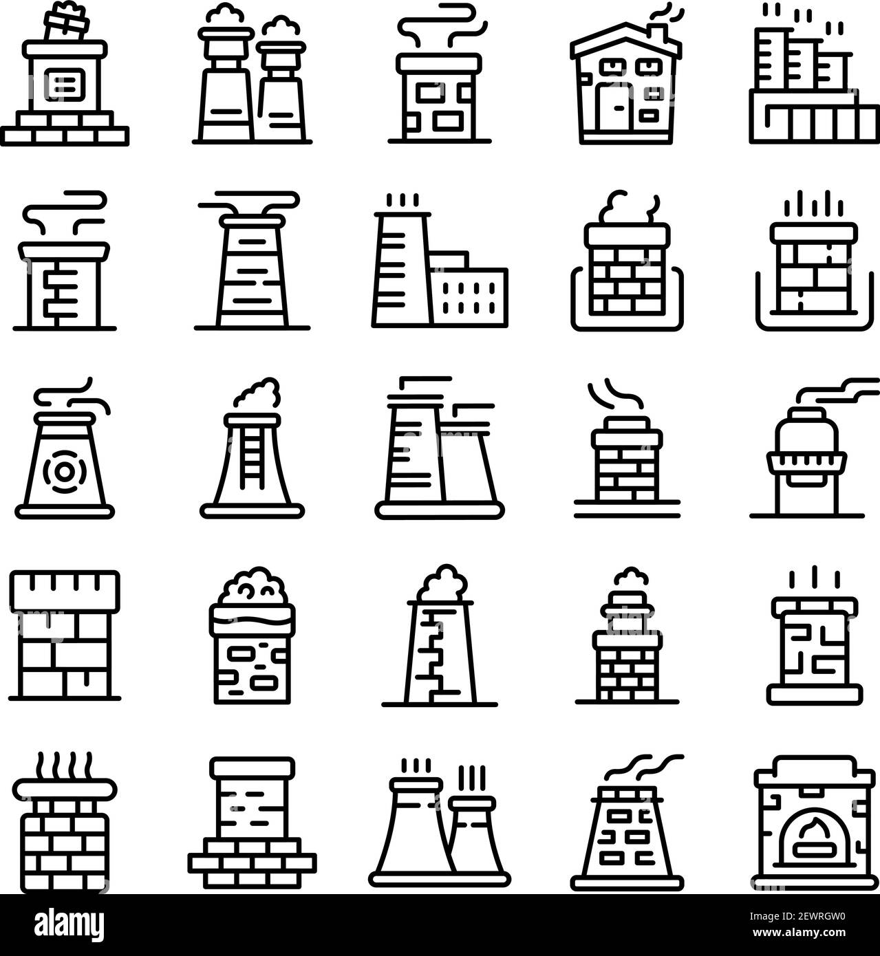 Chimney icons set. Outline set of chimney vector icons for web design ...