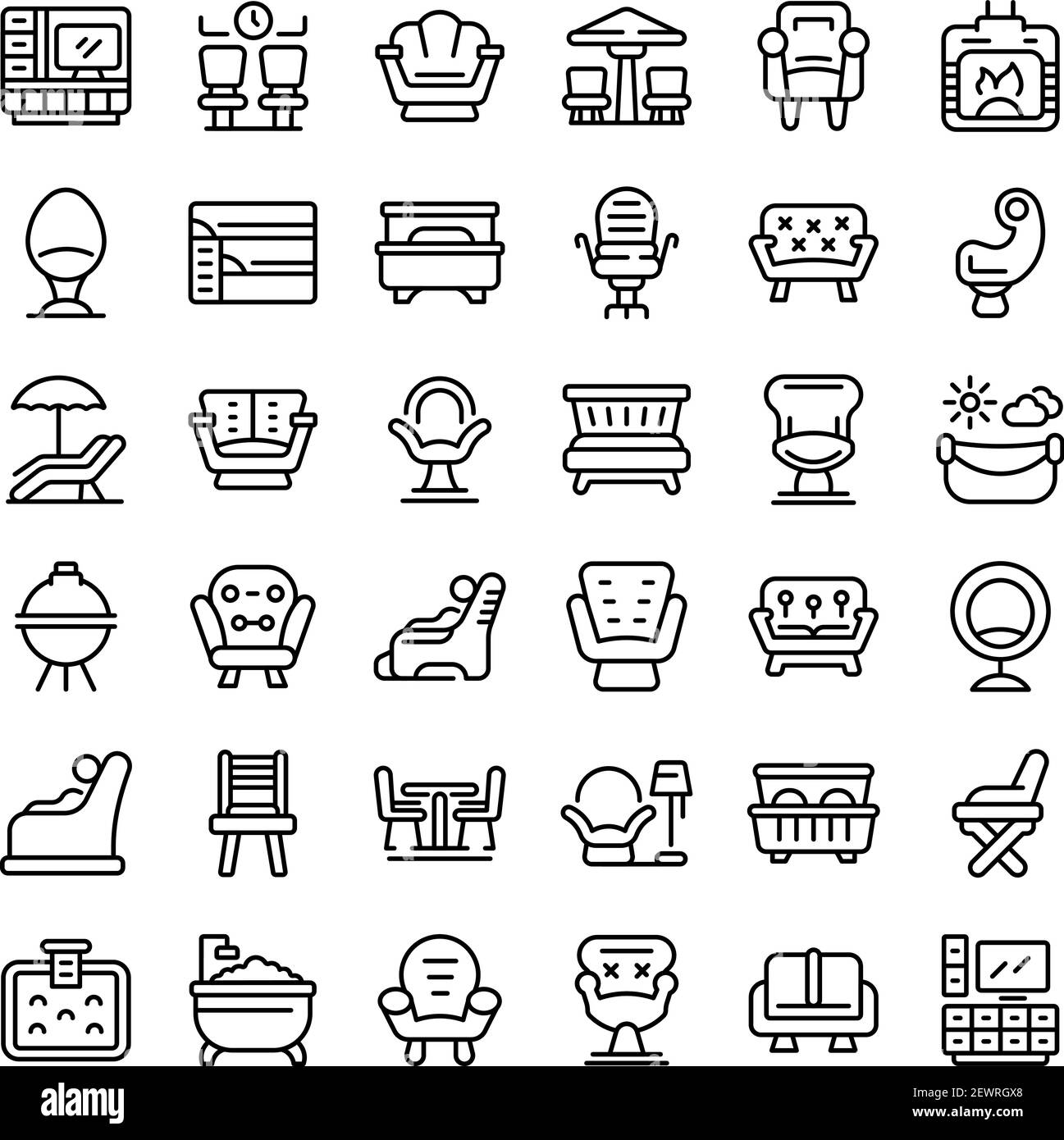 Lounge icons set. Outline set of lounge vector icons for web design ...