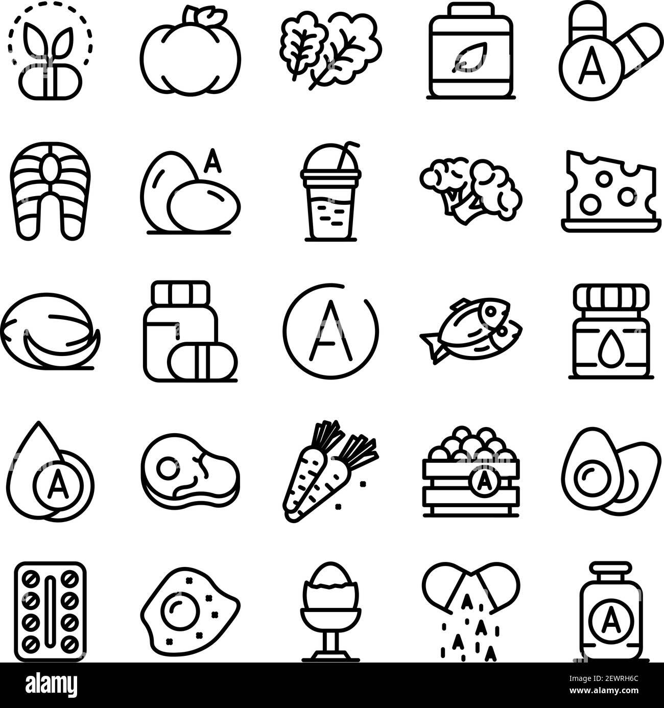 Vitamin a icons set. Outline set of vitamin a vector icons for web ...