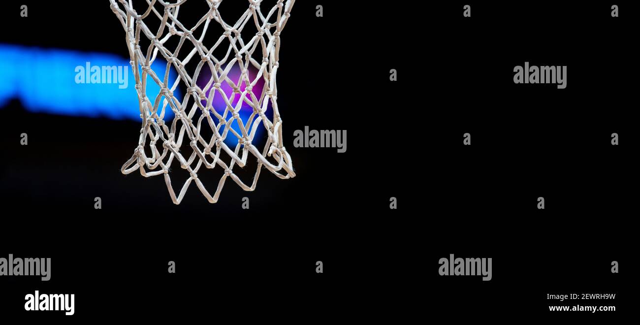 Empty Swooshing Basketball Net Close Up with Dark Background. Sports ...