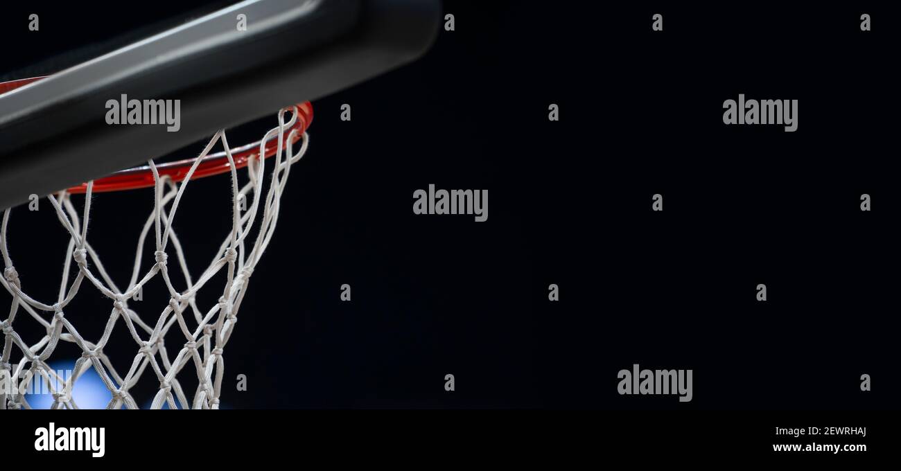 Empty Swooshing Basketball Net Close Up with Dark Background. Sports ...