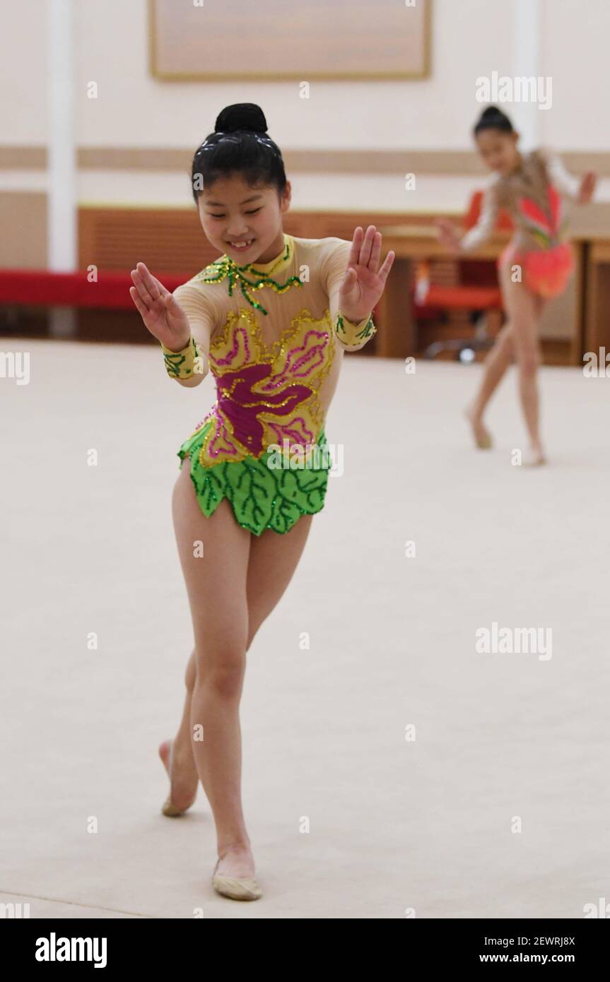 Young girls practice gymnastics lessons. General views of North Korea ...