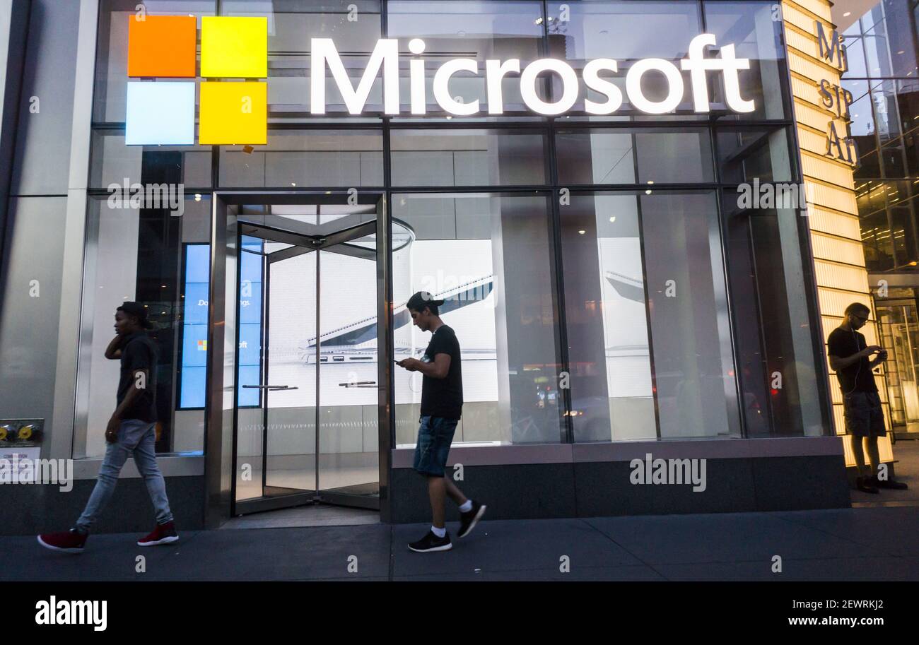 The New York offices of the Microsoft company on Eighth Avenue on ...