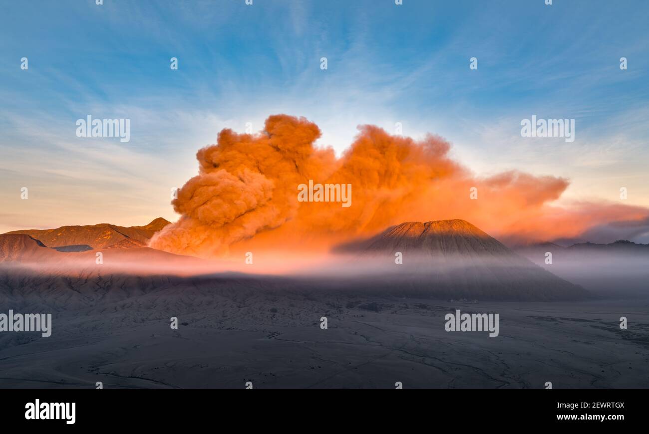 --File--The volcanic rain from Mount Bromo, an active volcano and part ...