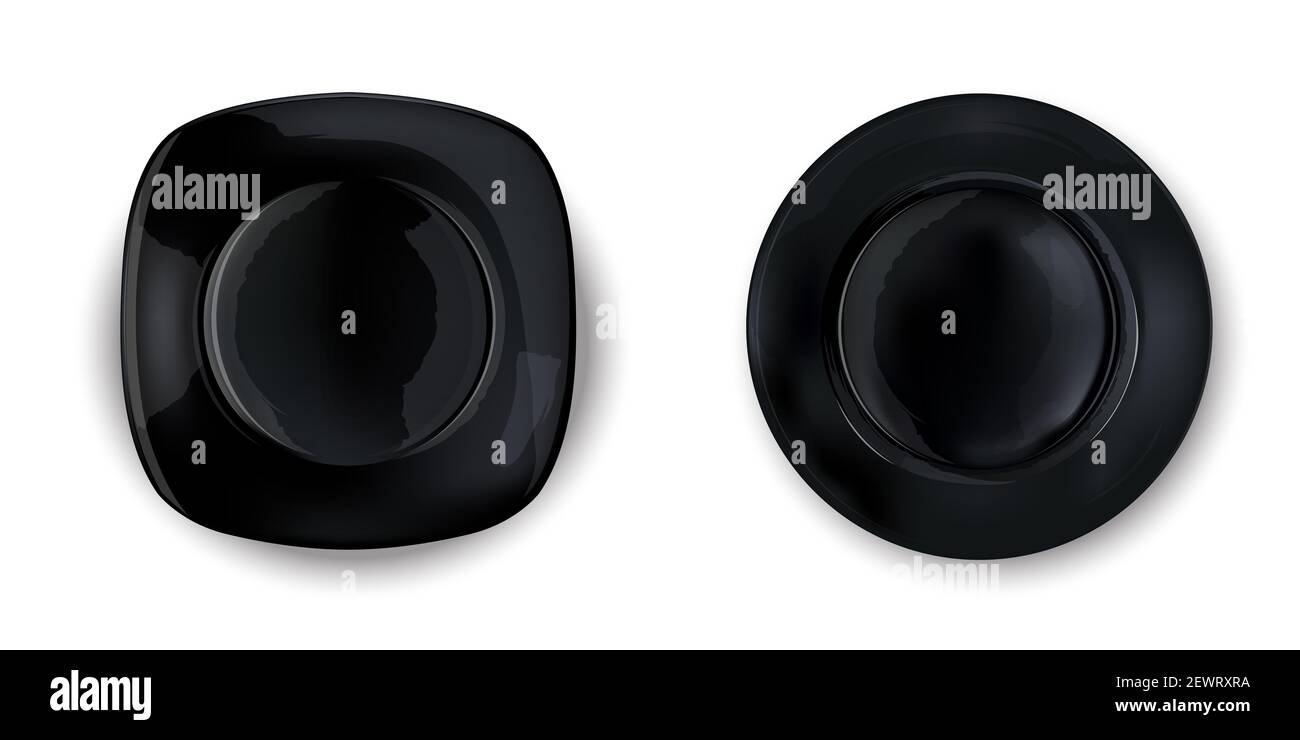 Two empty black plates of different shapes Stock Photo - Alamy