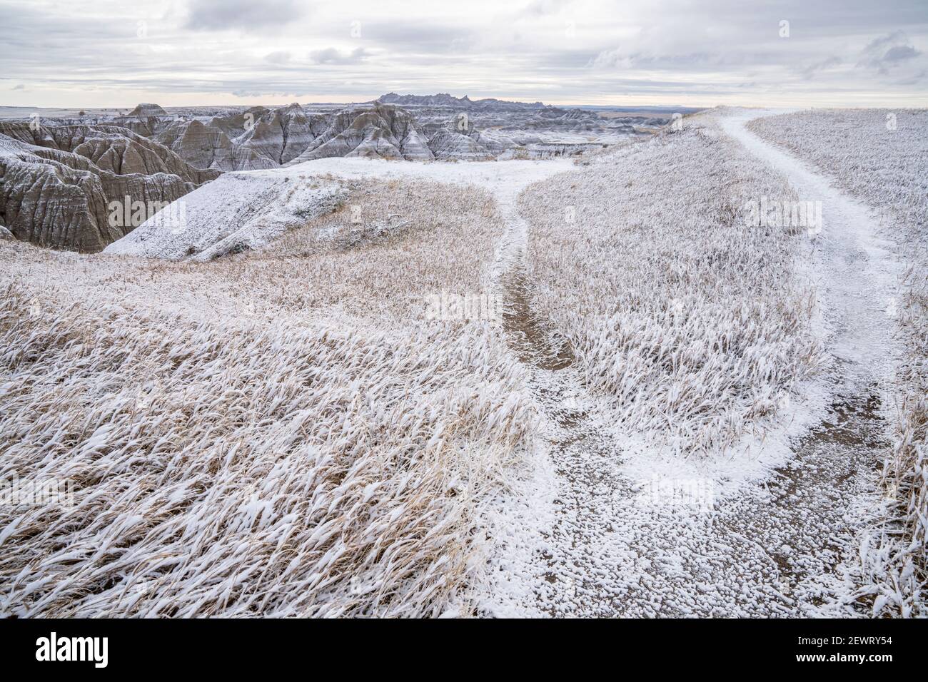Winter scene in the Badlands, Badlands National Park, South Dakota ...