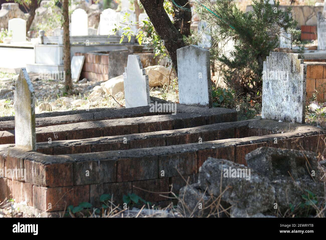 View of Muslim cemetery with graves and headstones Stock Photo - Alamy