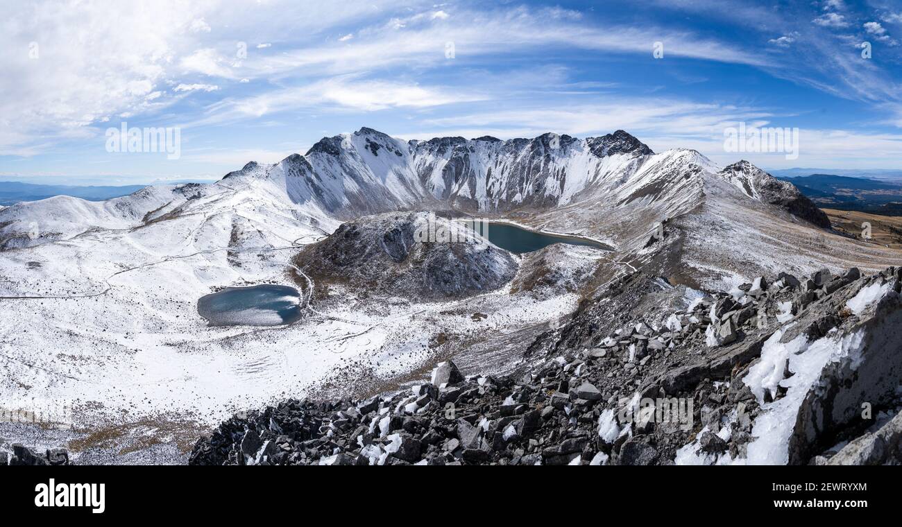 Panorama of Volcano Nevada de Toluca with lakes inside crater in Mexico ...