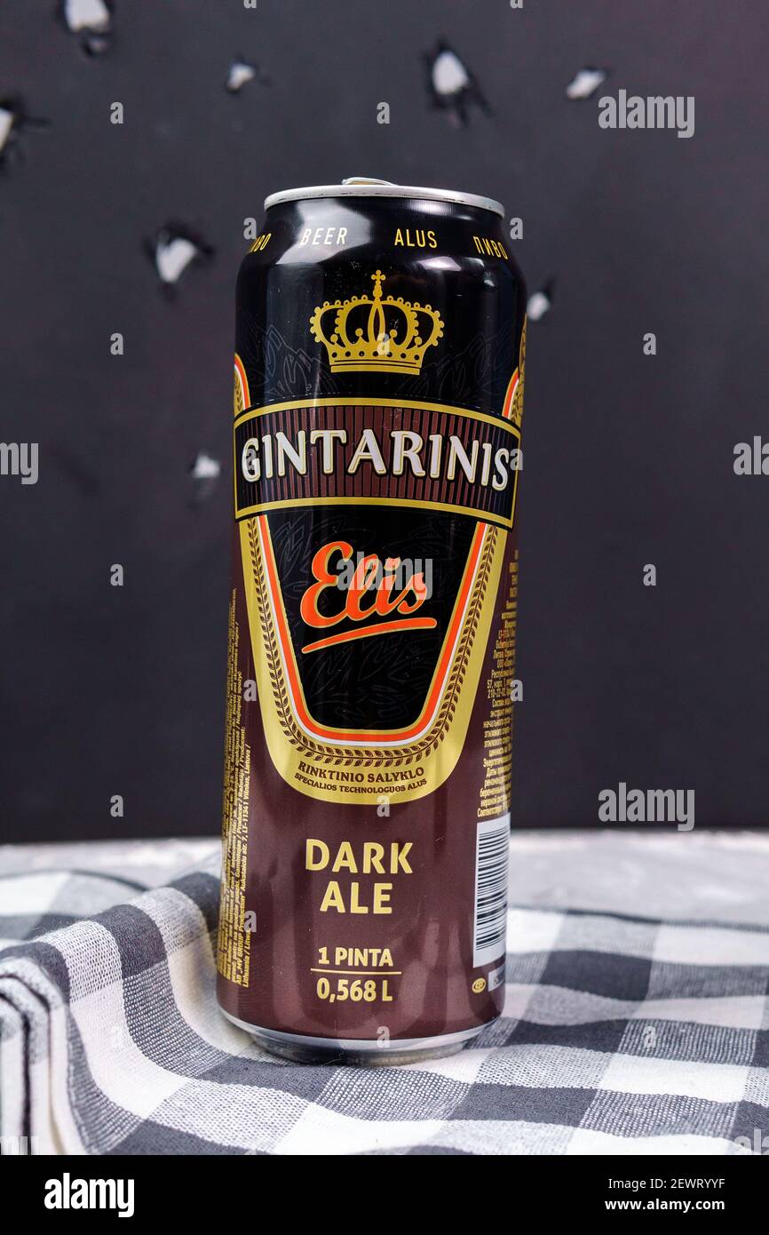 Tyumen, Russia-February 26, 2021: gintarinis beer dark ale one pint ...