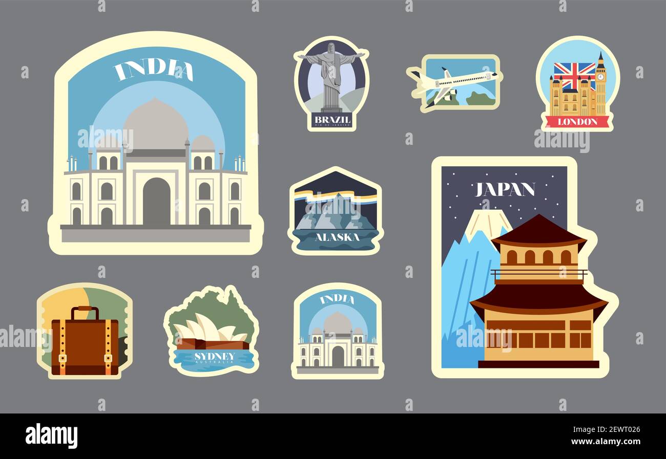 travel monuments set stickers icons Stock Vector Image & Art - Alamy