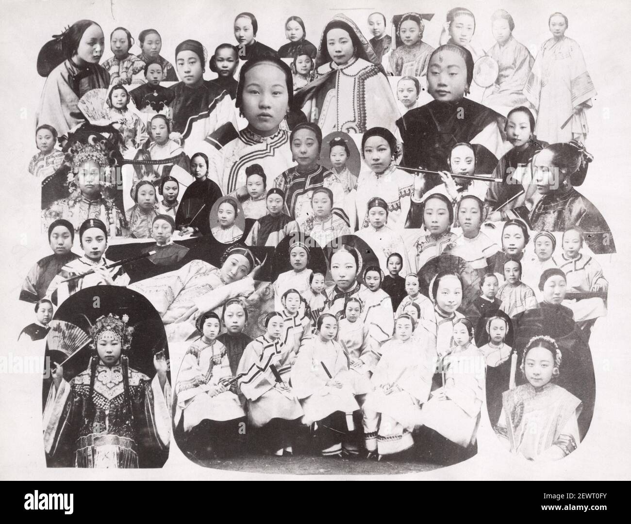 Vintage late 19th century photograph: Composite image, group of Chinese ...