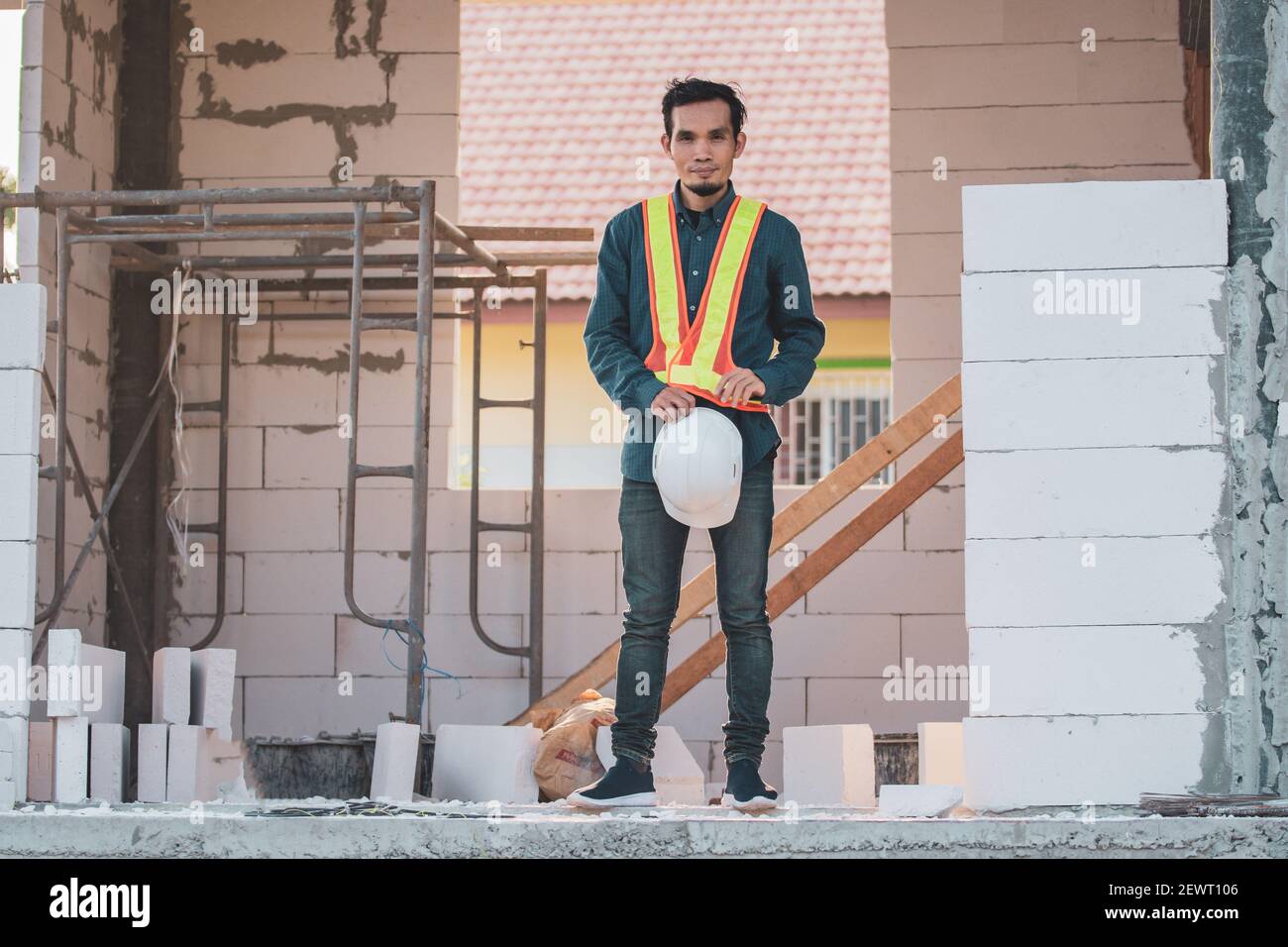Architect worker Engineer soft focus standing on site construction work ...