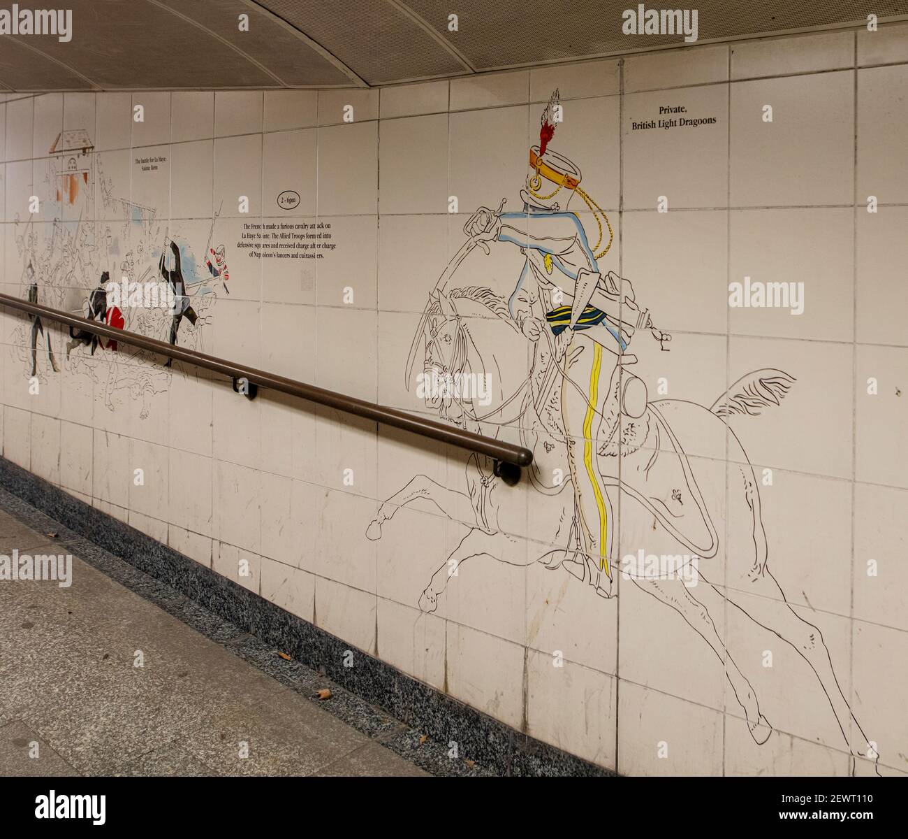 Mural depicting Battle of Waterloo on the subway entrance to Hyde Park ...