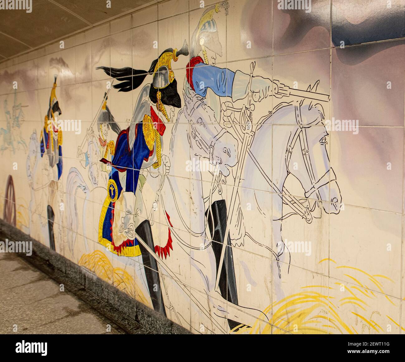 Mural depicting Battle of Waterloo on the subway entrance to Hyde Park ...