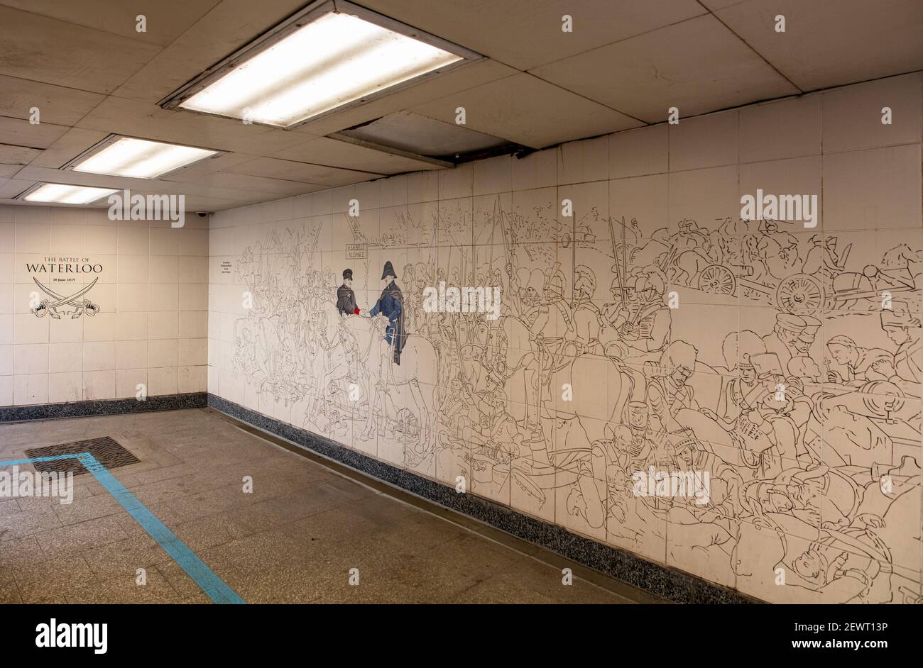 Mural depicting Battle of Waterloo on the subway entrance to Hyde Park ...