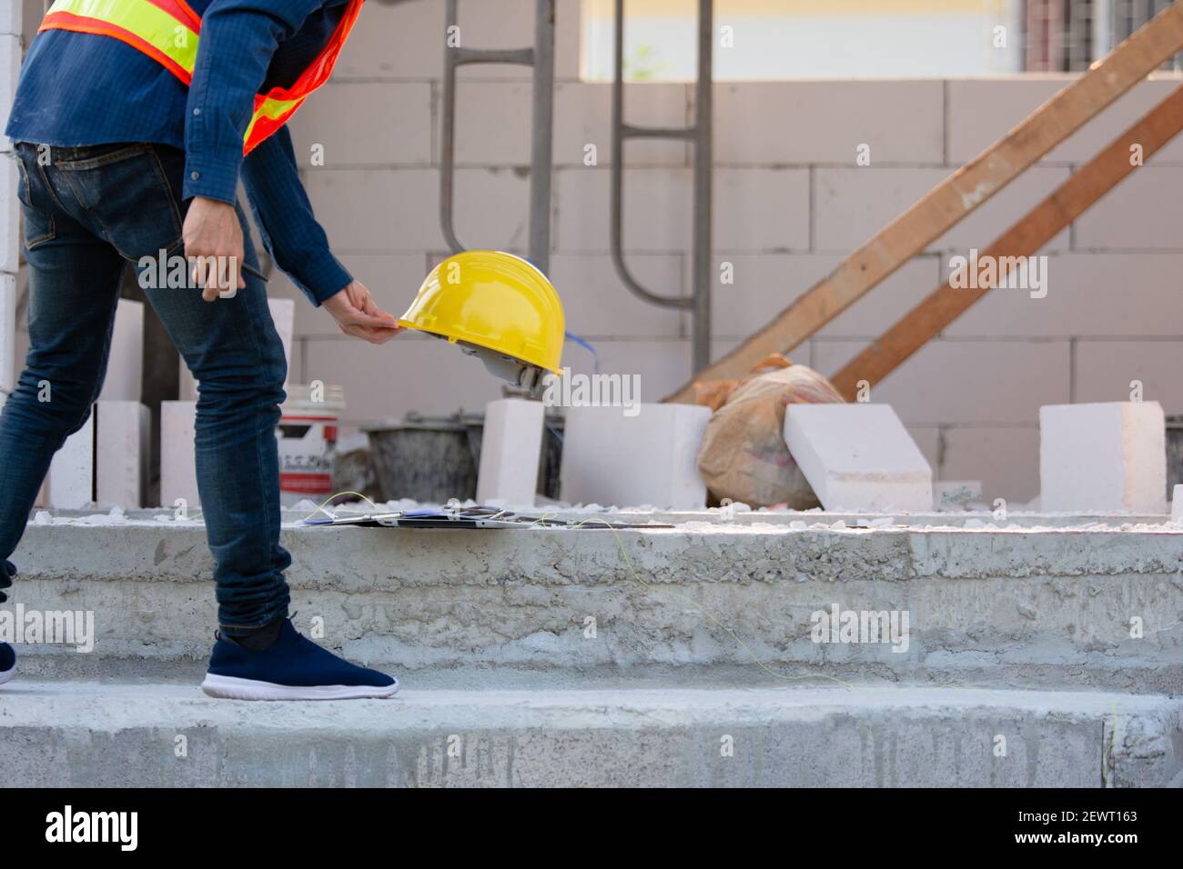 Worker employee work hard tried on site construction , Engineer ...