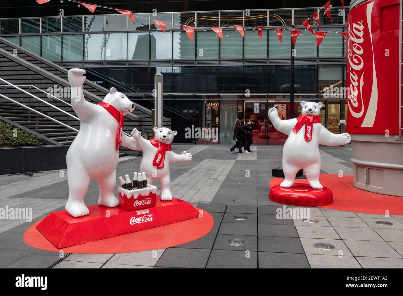 SHANGHAI, CHINA - MARCH 3, 2021 - A giant Coca-Cola can and a giant ...
